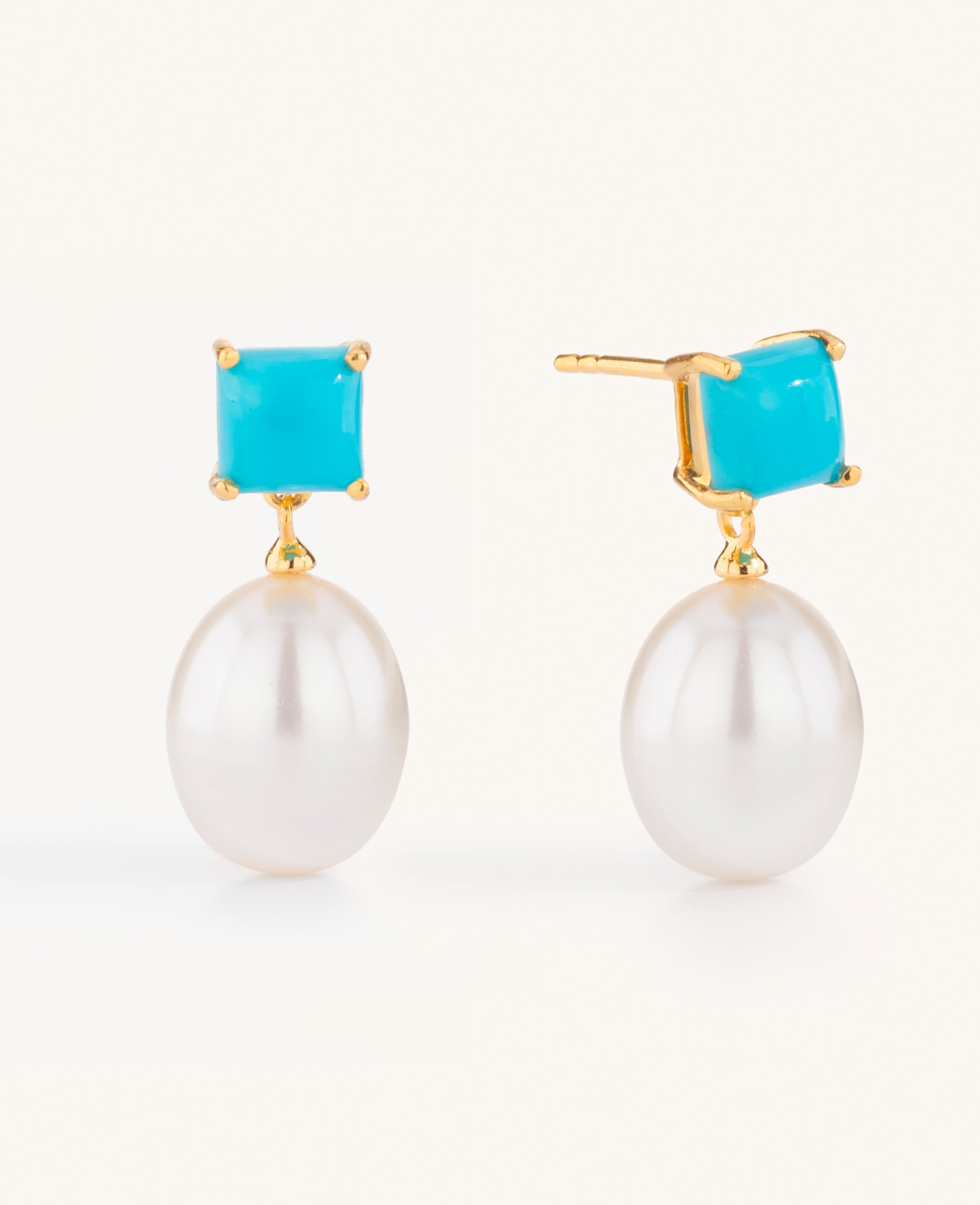 Turquoise and Pearl Drop Earrings Gold Vermeil | Spells Of Love